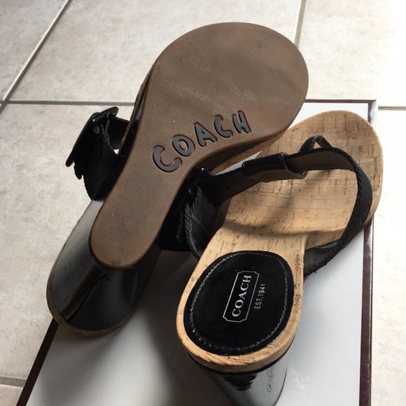 Coach | Shoes | Coach Black Wedge Sandal | Poshmark